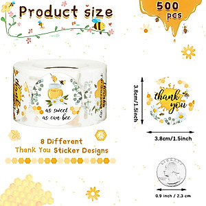 500 Pieces 1.5 Inch Bee Thank You Labels Baby Shower Bumble Stickers for Jars Bottle Gift Box Birthday Baby Shower Party Favor Label Stickers 8 Design