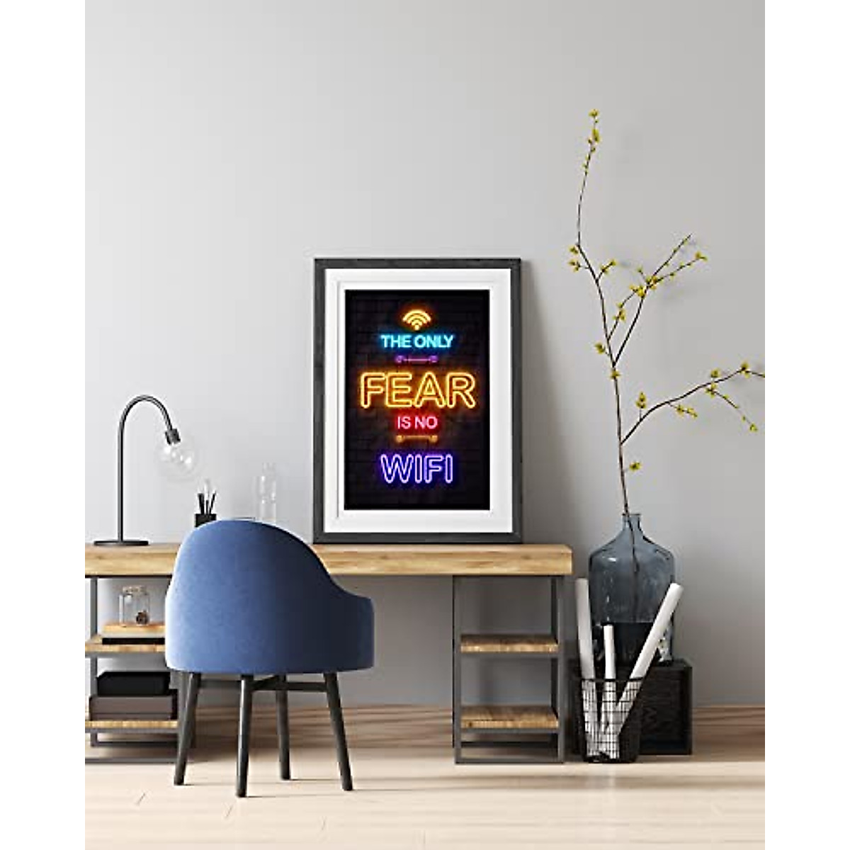 Gaming Posters for Teen Boys Room Decor - Boys Wall Art Gamer Decorations for Bedroom - Video Game Black Light Posters - Gaming Accessories for Room - Gamer Gifts - 12x18in Unframed - The Only Fear Is No Wifi
