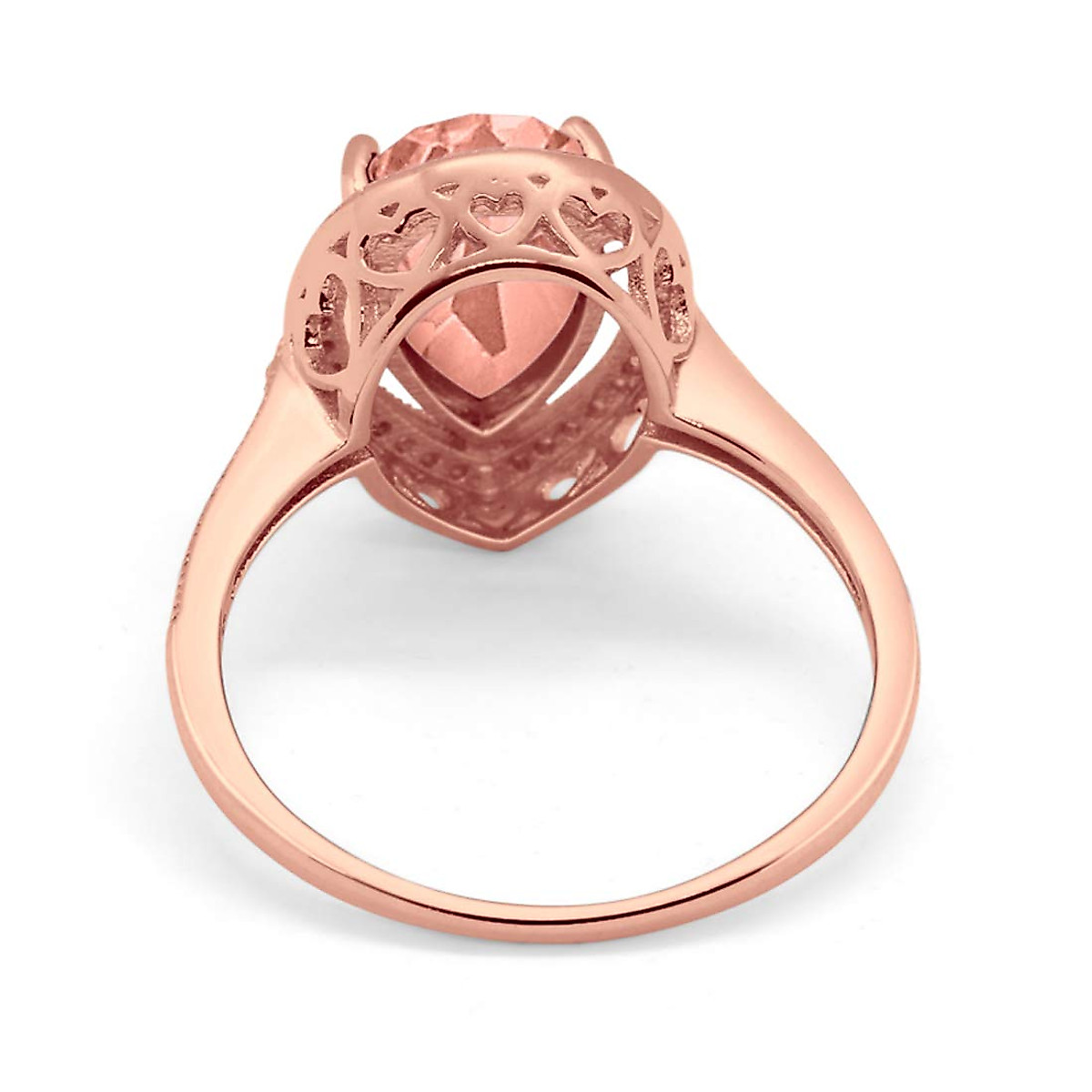 Halo Teardrop Pear Simulated Morganite Bridal Ring Rose Tone Plated 925 Sterling Silver, Size-6
