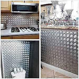 HomeyMosaic Peel and Stick Backsplash Tile for Kitchen Bathroom Countertops Fireplace Contact Metal Wall Stickers Decor Windmill Puzzle Glass Mixed(5 Sheets,Silver)