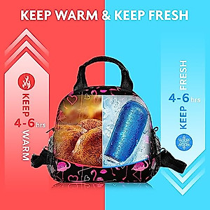 Wuetduz Pink Flamingo Insulated Lunch Bag for Women Men, Large Capacity Portable Cooler Lunch Tote with Adjustable Shoulder Strap and Side Pockets, Reusable Meal Prep Bag for Work School