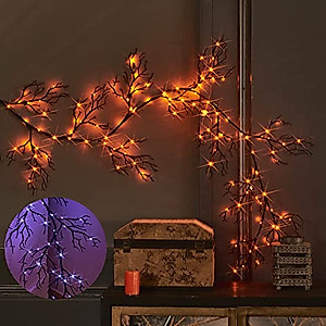 LITBLOOM Halloween Garland Lights 8 Functions 120 Orange and Purple Bi-Color Fairy Lights, Lighted Black Garland Battery Operated for Fall Halloween Decor Inside Outdoor