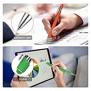 PABLUE Ballpoint Pens with Stylus Tip, Soft Touch Click Stylus Pen, 2 in 1 Retractable Metal Stylus Pens, Black Ink, for Birthday Anniversaries Graduation Home and Office, 12 Count(6 Colors)