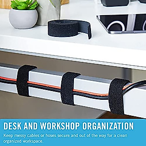 VELCRO Brand ONE-WRAP Double Sided Roll | 45 Ft x 1-1/2 In | Cut to Length Straps Heavy Duty | Bundling Ties Fasten to Themselves for Secure Hold, Black (91881)