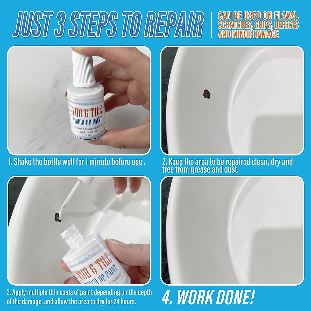 Specialty Tub and Tile Paint, High-Gloss White Tub Paint for Bathtub, Quick-Dry Porcelain Paint for Scratches & Chips on Porcelain, Acrylic, Enamel, Cast Iron, Tubs, Tiles, Sinks and Toilets(White)