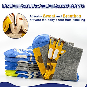 HYCLES Toddler Socks With Grip Non-Skid 12 Pairs Baby Kids Sticky Slipper Cotton Crew Socks 3-5T Children/Boy/Girl