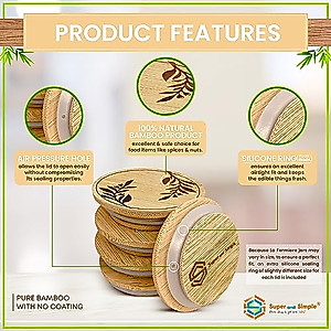 La Fermiere Yogurt Jar Tops – Olive Branches Design or Choose a Design – 4-pcs Wood Lids Set With Extra Silicone Sealing Rings - Perfectly Airtight Fit