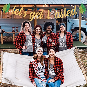 Sursurprise Camping Bachelorette Party Decorations, Let’s Get Toasted Banner for Cabin Mountain Bridal Shower Engagement Wedding