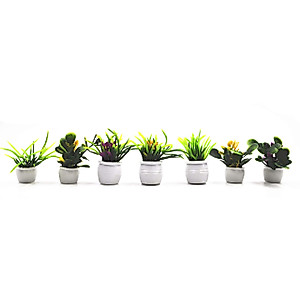 Togudot 7 Pcs Miniature Potted Plants Dollhouse Mini Plant Bonsai Flower Model Tiny Fake Greenery Decoration