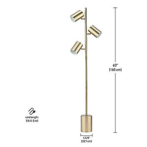Globe Electric 67604 3-Light Floor Lamp, Matte Soft Gold, Large Weighted Base, Individual Rotary On/Off Switches on Shades, Floor Lamp for Living Room, Floor Lamp for Bedroom, Home Office Accessories