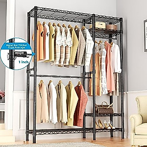 Heavy Duty Clothes Rack Clothing Rack for Hanging Clothes,Large Metal Garment Rack with 4 Tiers Adjustable Wire Shelves&3 Hanger Rods,Freestanding Closet Wardrobe System,MaxLoad 700lbs