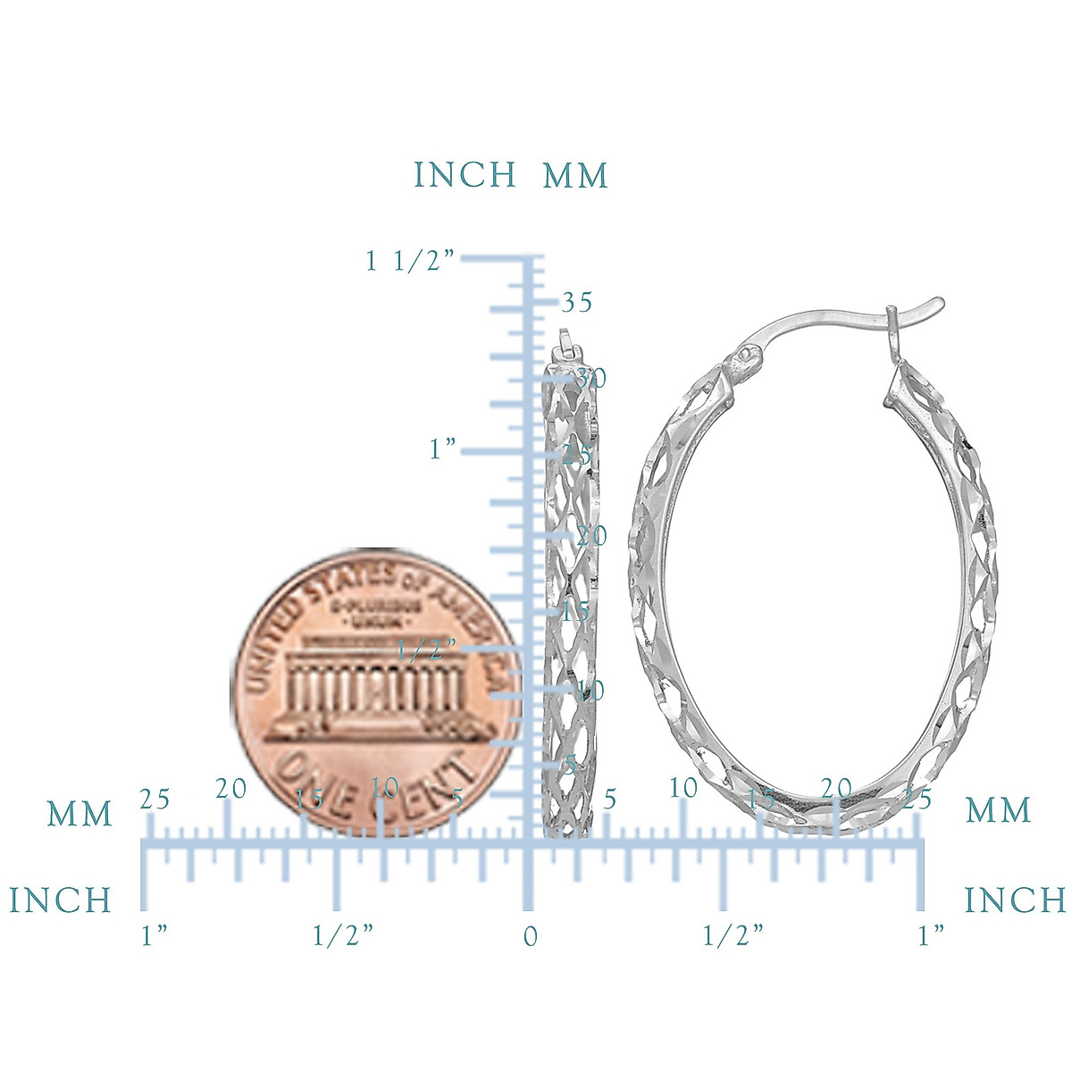 Sterling Silver Diamond Cut Weaved Oval Hoop Earrings, Diameter 30mm