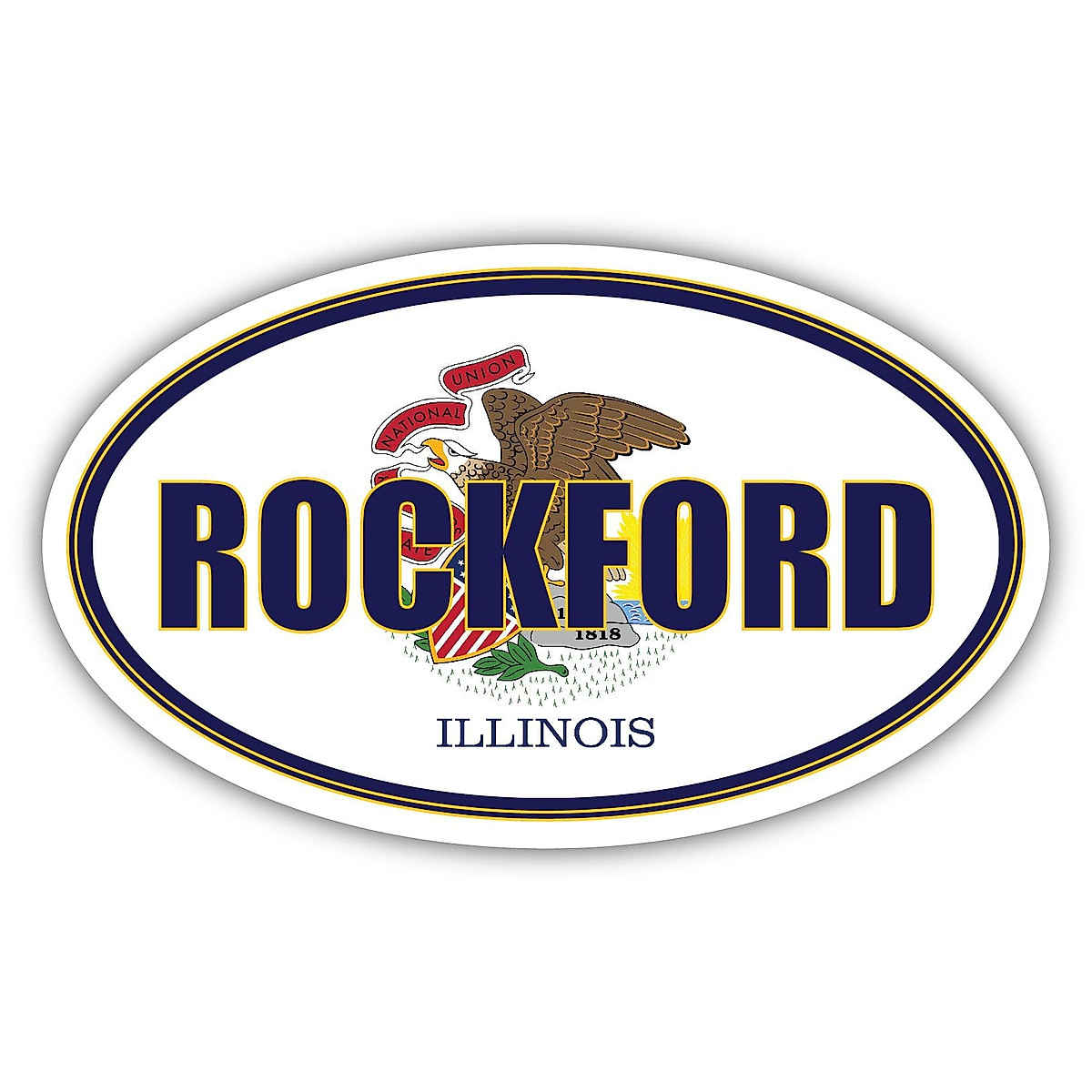 Rockford City Illinois State Flag | IL Flag Winnebago County Oval State Colors Reflective Sticker Car Decal 3x5 inches