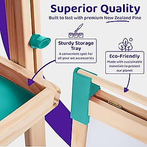 Blue Squid Art Easel for Kids Including 100+ Accessories - Double Sided Adjustable Wooden Painting Easel with Magnetic Chalk Board, White Board and Paper Roll for Toddlers Ages 3,4,5,6,7,8,9,10,12