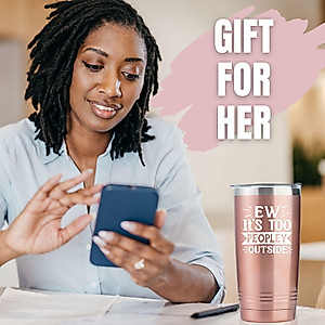 Onebttl Introvert Gifts for Girls, Women, Coworkers, INFP, INTP Coffee Travel Mug - It's Peoplely Out There - Stainless Steel 20Oz Tumbler