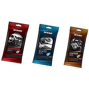 AREON Travel Pack Wipes I Auto Car Interior Dashboard Cleaner Wipes for Dirt & Dust, Cleaning Leather, Wipes for Windows - (3pack = 75 Wipes)