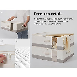 LoforHoney Home Under Bed Storage Containers, Underbed Storage Bins with Clear Window, Under Bed Clothes Storage Box, Foldable Storage Baskets for Organizing, Beige & Gray, 2-Pack, 21.7x16.5x7.1