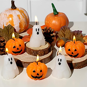 10 Pcs Halloween Ghost Candles Pumpkin Candles, Cute Halloween Candles Thanksgiving Fall Candles Handmade Wax Burning Candles for Halloween Party Decorations Ghost Decor