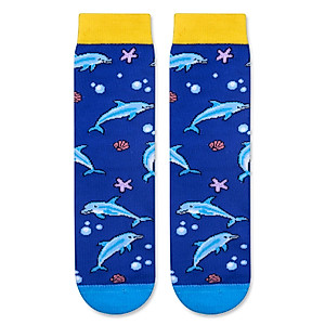 HAPPYPOP Crazy Silly Funny Socks for Kids, Girls Childrens Socks, Dolphin Gifts Ocean Marine Gifts, Animal Lover Gifts, Dolphin Socks Animal Ocean Socks