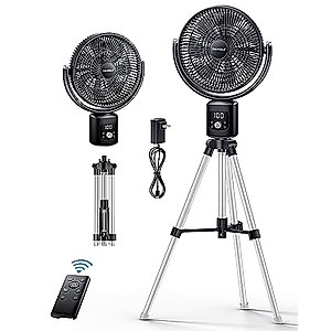 TriPole Oscillating Standing Fan 11” Outdoor Fan for Patios Quiet Pedestal Fan 12000mAh Rechargeable Battery Operated Floor Fan with Remote Control Portable Fan for Bedroom Patio Home Camping Travel