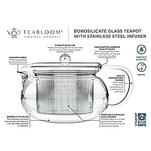 Teabloom Kyoto 2-in-1 Tea Kettle and Tea Maker – Glass Teapot with Removable Loose Tea Infuser – Tea Connoisseur's Choice