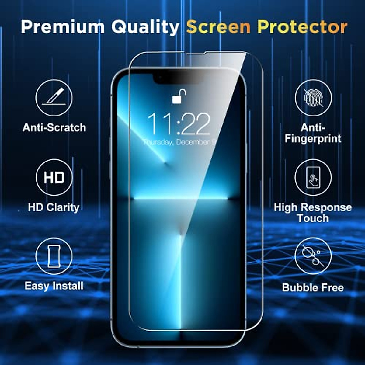 NatuBeau 3 Pack Compatible with iPhone 14 Pro Max Screen Protector 6.7", HD Clear Tempered Glass Screen Protector for iPhone 14 Pro Max, 9H Hardness, Scratch Resistant, Easy Install, Bubble Free, Case Friendly