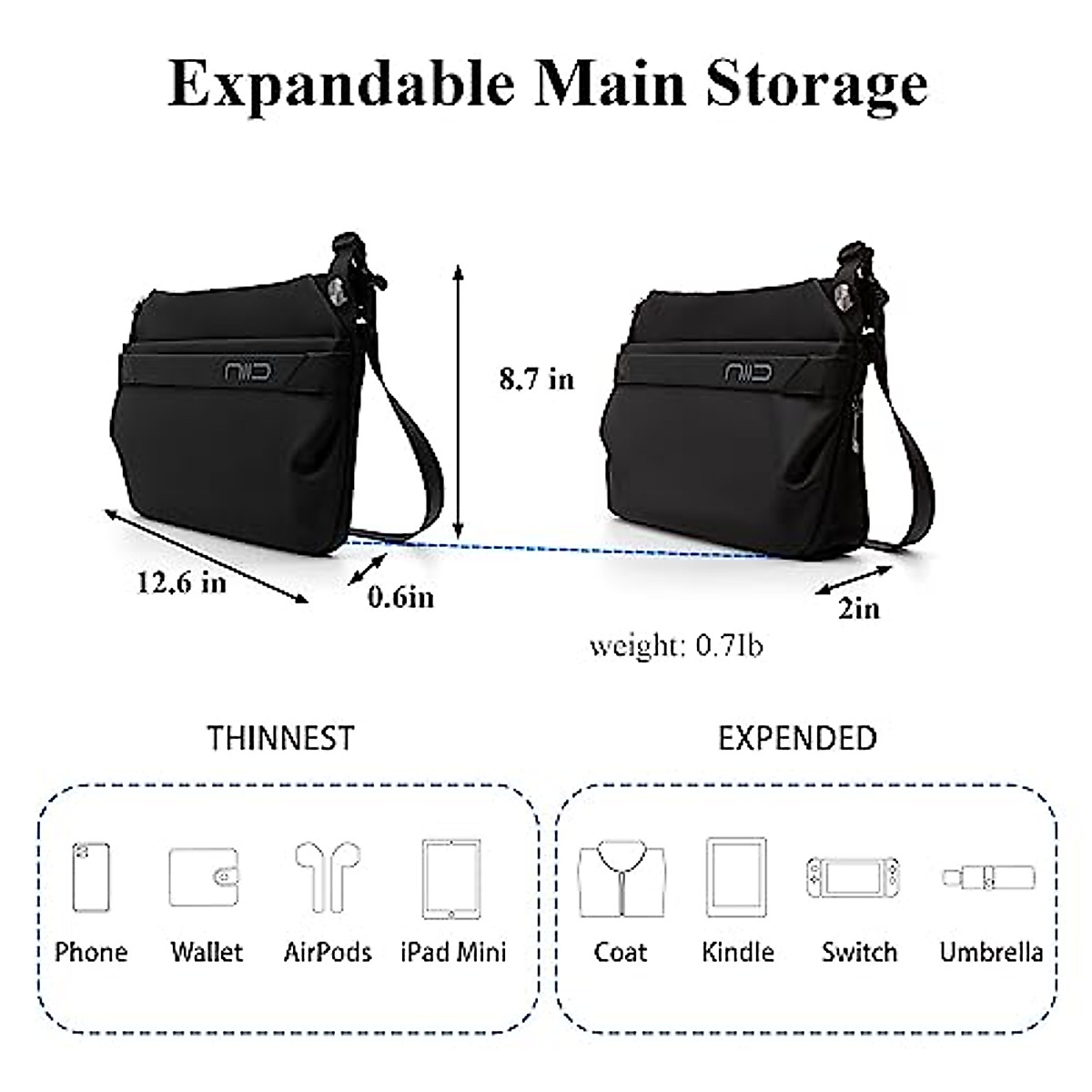 NIID Slim Sling Bag for Men, Anti Theft Crossbody Bag Small Waterproof Cross Body Sling Chest Bag Shoulder Backpack(Black)…