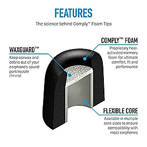 Comply Isolation Noise Cancelling Memory Foam Earphone Tips for Sennheiser HD1 Momentum MIE2, IE 800 S, CX 3.00, 5.00 and 7.00BT, Premium Replacement Earbud Tips, Comfortable Secure Fit(S/M/L,3 Pairs)