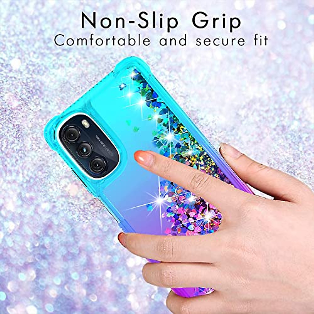 YZOK for Moto G 5G 2022 Case,Moto G 5G 2022 Case with HD Screen Protector,Gradient Quicksand Glitter Liquid Floating Waterfall Durable Girls Cute Phone Case for Motorola G 5G 2022 (Teal/Purple)