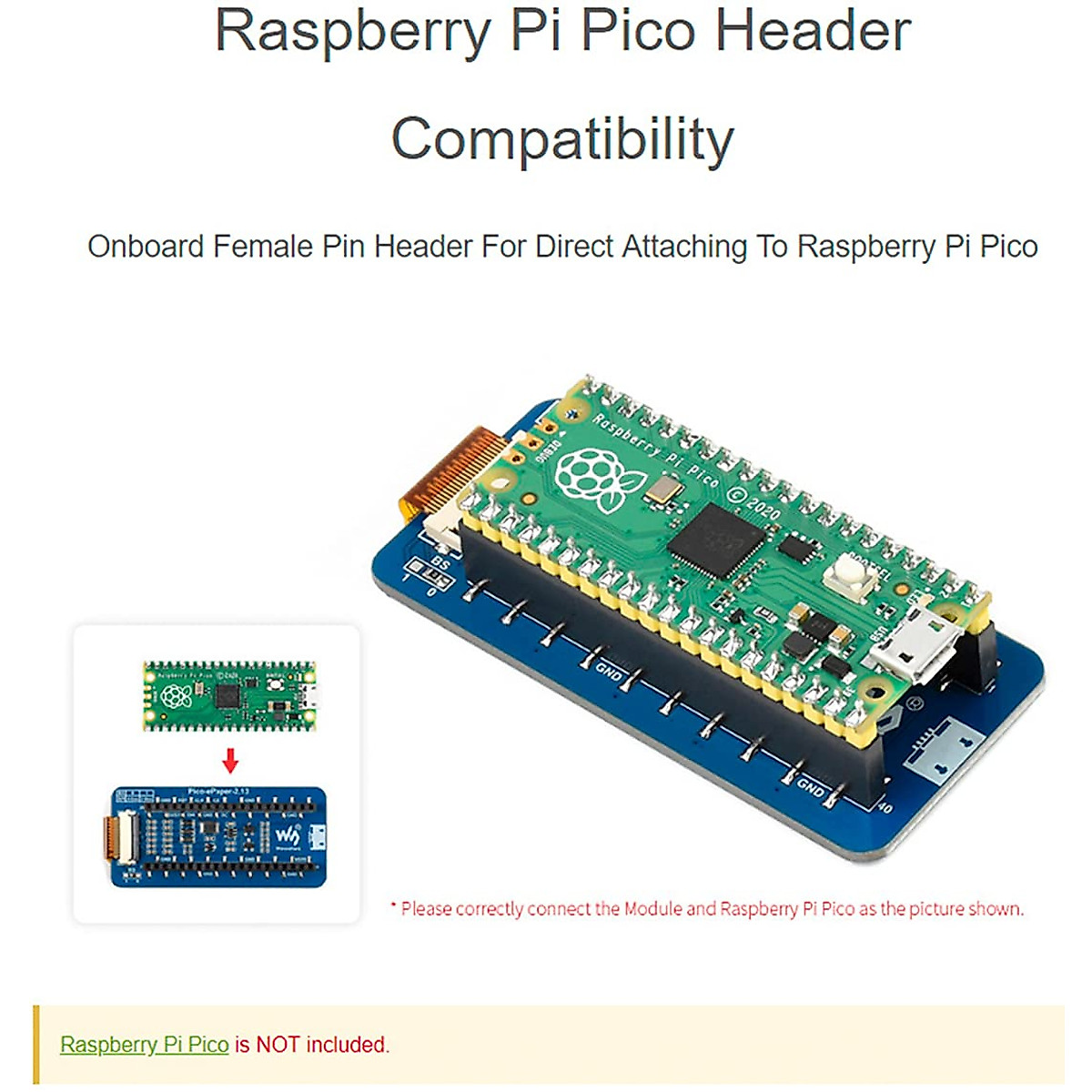 2.13inch E-Paper Display Module for Raspberry Pi Pico,250x122 Pixe E-Ink Black White Two-Color SPI Interface Paper-Like Effect Support Partial Refresh