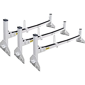 VEVOR Van Roof Ladder Rack, 3 Bars, 661 LBS Capacity, 46.9"-59.1" Adjustable Middle Bar Steel Roof Racks, Rain-Gutter Mount Racks Fit Most Van Rails, Universal Design, White
