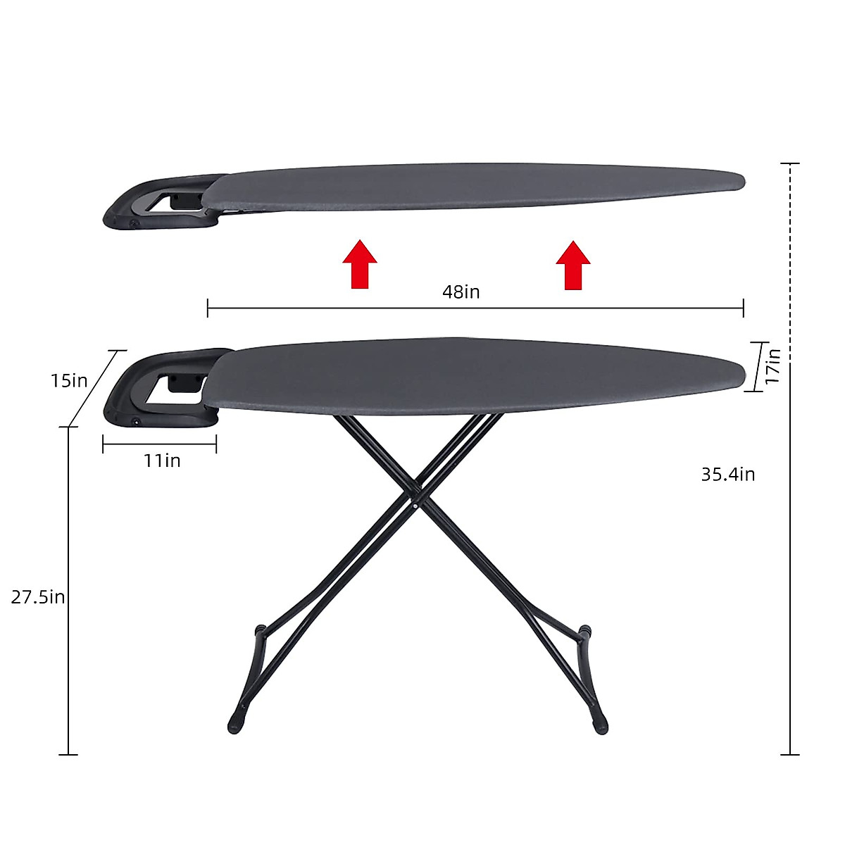 Duwee 17"x48" Steel Top Extra Wide Ironing Board with Retractable Iron Rest, Adjustable Height,Foldable Ironing Boards with 10 mm Thicken Feltpad and Cover,Heavy Duty Legs
