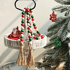 Christmas Wood Bead Garland,39in Farmhouse Beads with Tassels Christmas Tiered Tray Decor Wall Hanging Home Ornaments for Christmas Tree Decorations