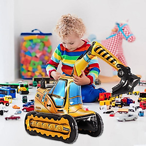 YOTHORN Self Standing 4D Foil Construction Balloon,Large Excavator Balloon, Digger Engineering Vehicle Balloon for Kids,Construction Birthday Party Supplies for Construction Theme Party Decoration