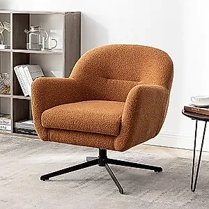 Art Leon Swivel Accent Chair, Modern Sherpa Fabric Upholstered Arm Chair, Single Sofa Chair with Metal Legs for Living Room Bedroom, Brown