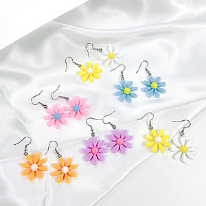 6 Pairs Flower Earrings Summer Earrings Daisy Earrings Kawaii Earrings Yellow Earrings Funky Earrings for Women