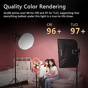 Godox SL100Bi 100W Bi-Color LED Video Light, 32100Lux@1M 2800K-6500K CRI96+ TLCI97+ Bowens Mount LED Continuous Lighting for Photography, 11 FX Effects Studio LED with RC-A6 Remote