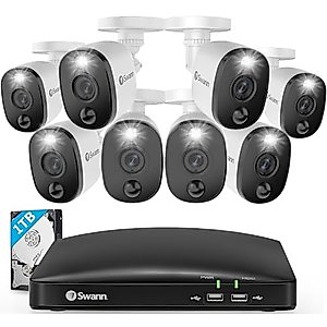 Swann Home DVR Security Camera System with 1TB HDD, 8 Channel 8 Camera, 1080p Full HD Video, Indoor or Outdoor Wired Surveillance CCTV, Color Night Vision, Heat Motion Detection, LED Lights, 845808