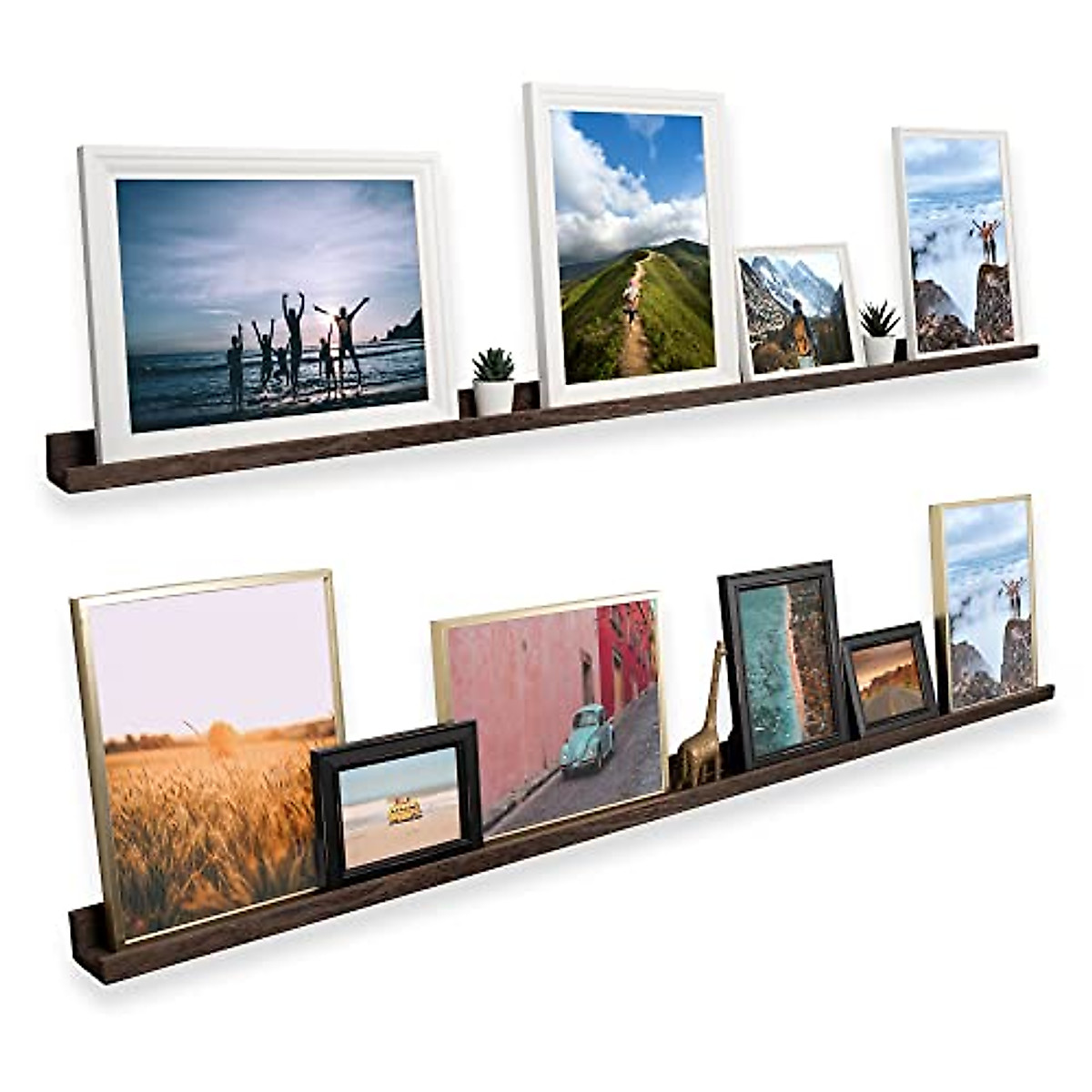 Rustic State Ted Wall Mount Extra Long Narrow Picture Ledge Photo Frame Display - 72 Inch Wooden Floating Shelf for Living Room Office Kitchen Bedroom Bathroom - Burnt Brown