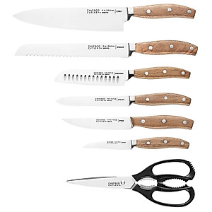 Chicago Cutlery Signature Edge Steel 13-Piece Kitchen Knife Block Set With Wooden Block & Built-In Sharpener, Ergonomic Handles and Stainless Steel Professional Chef Knife Set & Scissors in Walnut