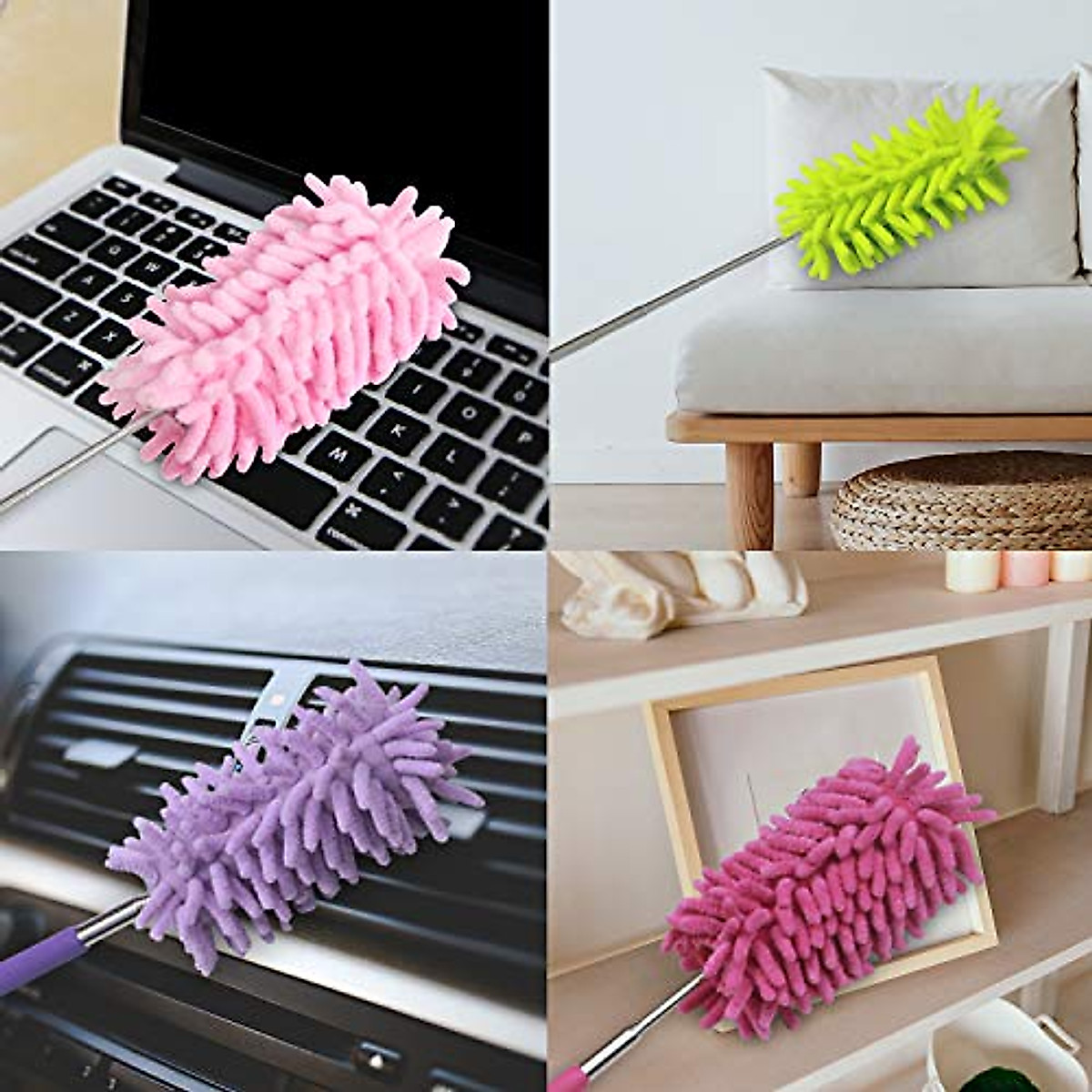 TIMIVO Microfiber Duster for Cleaning, Dusters with Telescoping Extension Pole, Extendable Washable Mini Dusters for Cleaning Car, Window, Furniture, Office (Pink Purple Rose red)