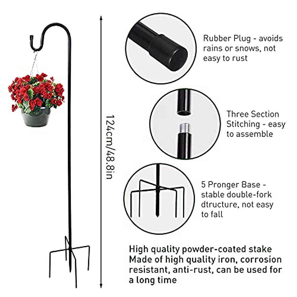 ZQK 48 Inch Shepherd Hook for Garden/Outdoor, Short Shepard Hook Heavy Duty for for Hummingbird Feeder Hanger Stand, Garden Lantern Pole (2 Packs)
