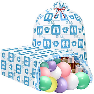 Yingzhao 2 Pcs 80 x 60 in Jumbo Bike Gift Bags Extra Large Baby Footprint Gift Bags Large Plastic Present Bags Birthday Gift Sack for Girl Boy Heavy Large Birthday Party Gifts Bags Baby Shower(Blue)