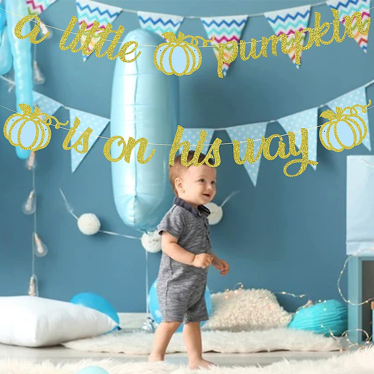 A Little Pumpkin is On His Way Banner,Little Pumpkin Banner,Little Pumpkin Baby Shower Decorations Boy,Pumpkin First Birthday Boy,Fall Baby Shower Decorations for Boy