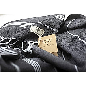 SMYRNA TURKISH COTTON Classical Series Beach Towel | 71 x 37 in 100% Cotton | Extra Large Wearable Turkish Bath Towel | Made in Turkey | No Shrink | Premium Luxury Striped Linen - Black