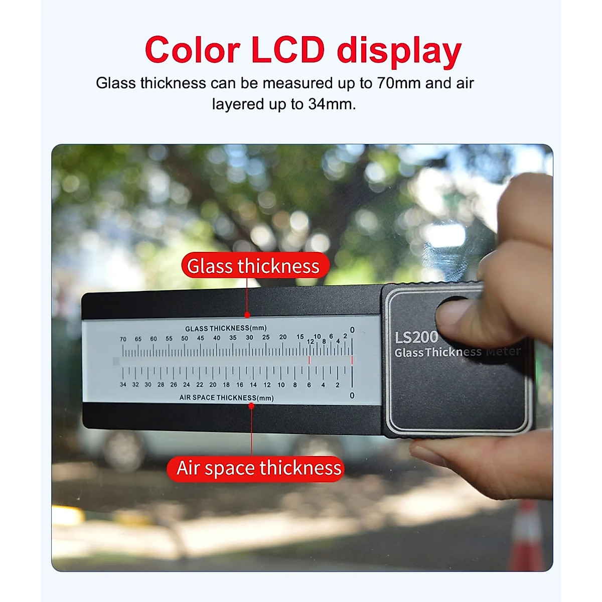 LS200 Glass Thickness Gauge - Accurate Measurement up to 70mm, Easy One-Side Operation for Glazing - Precision Tool for Architectural Laminated Glass, Window Walls, and Glass Bottles