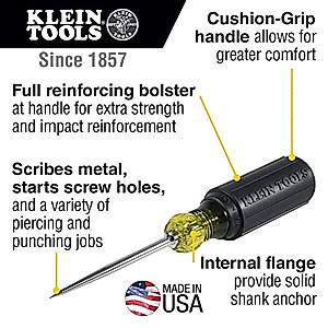 Klein Tools 650 Scratch Awl with 3-1/2-Inch Shank and Cushion Grip