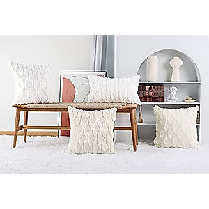 MADIZZ Set of 2 Soft Plush Short Wool Velvet Decorative Throw Pillow Covers 24x24 inch White Square Luxury Style Cushion Case European Pillow Shell for Sofa Bedroom