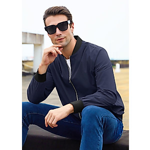 MAGCOMSEN Mens Lightweight Jackets Bomber Jacket Full Zip Light Windbreaker Casual Stylish Golf Jackets Navy 2XL