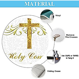 My First Communion Photography Backdrop Curtain Baby Baptism Background Gold Cross Photo Background White Texture Photo Graphic Decoration Set Props 5x3 feet Vinyl Banner